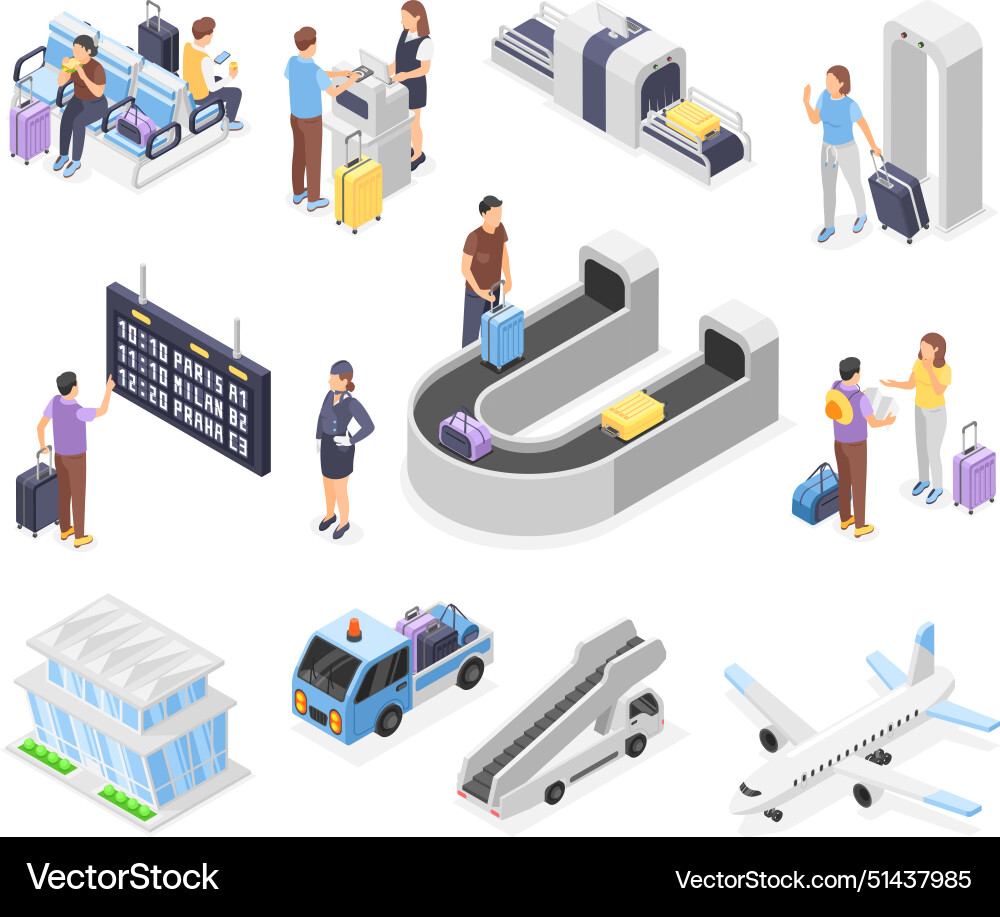 Isometric 3d airport passengers departure Vector Image
