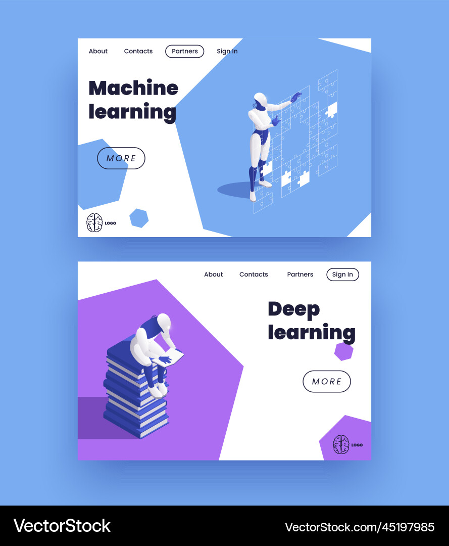 Machine learning isometric websites Royalty Free Vector