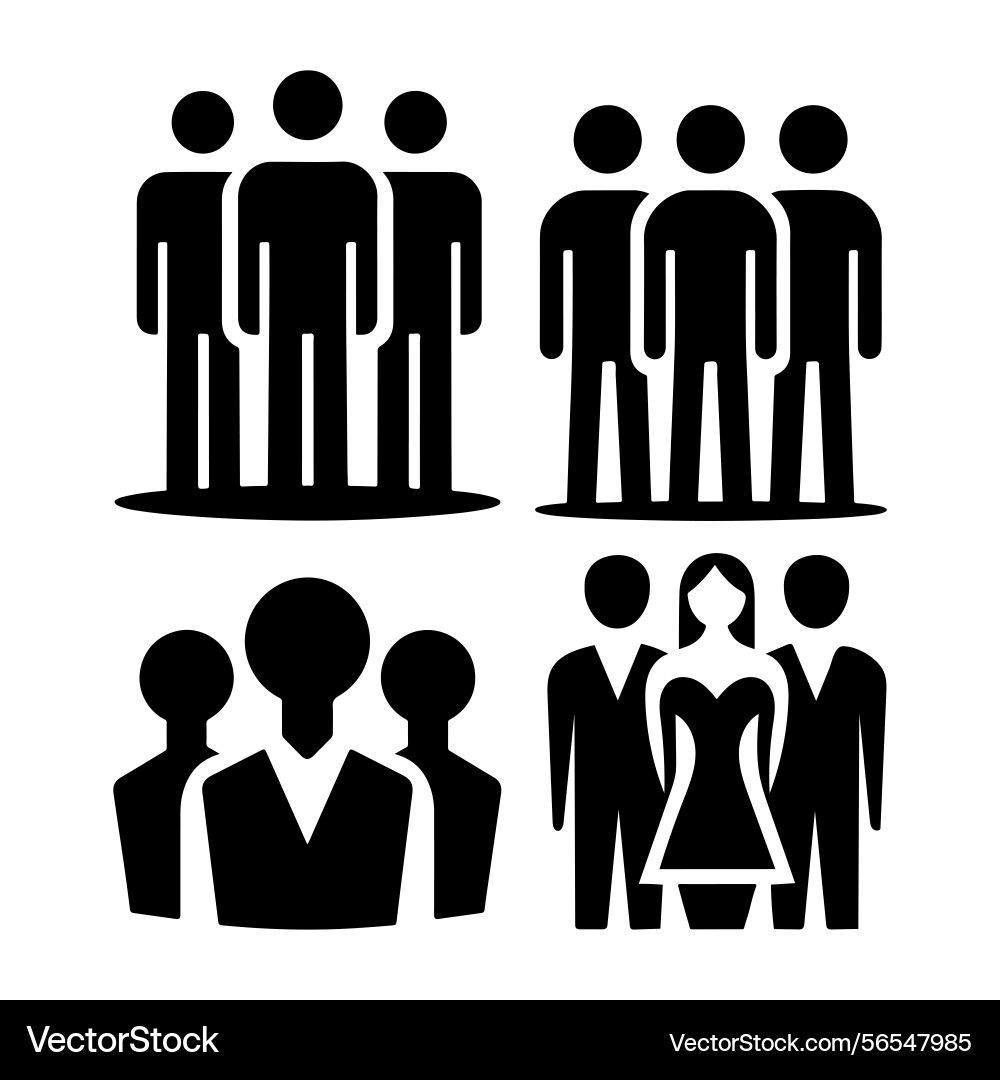 Set of black and white icon three human figures Vector Image