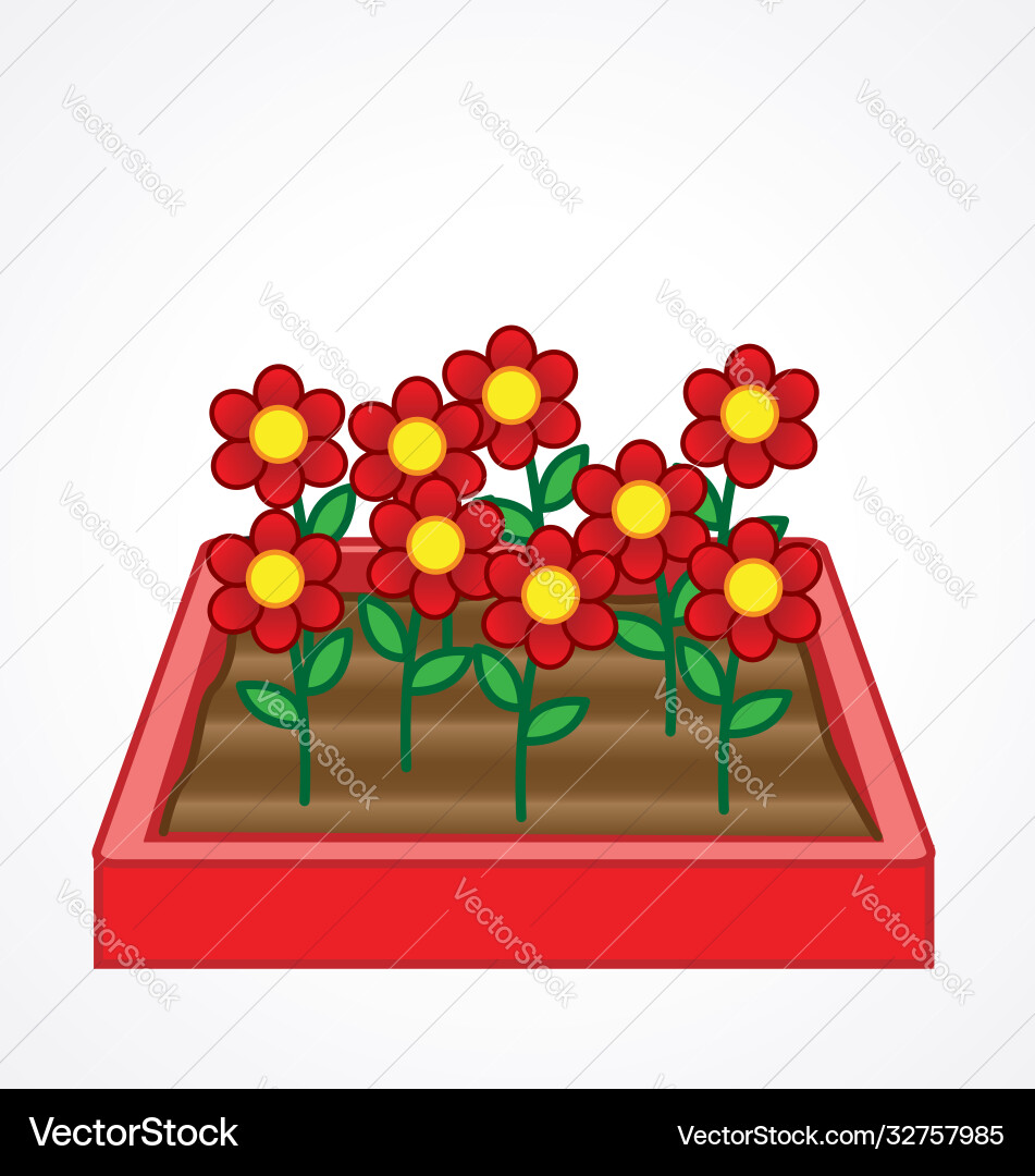 Simple cartoon flower garden bed Royalty Free Vector Image