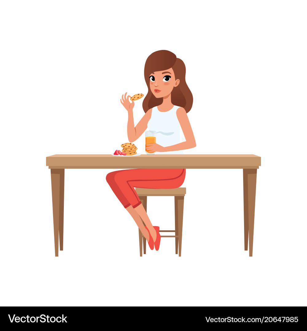 Young woman having breakfast people activity Vector Image