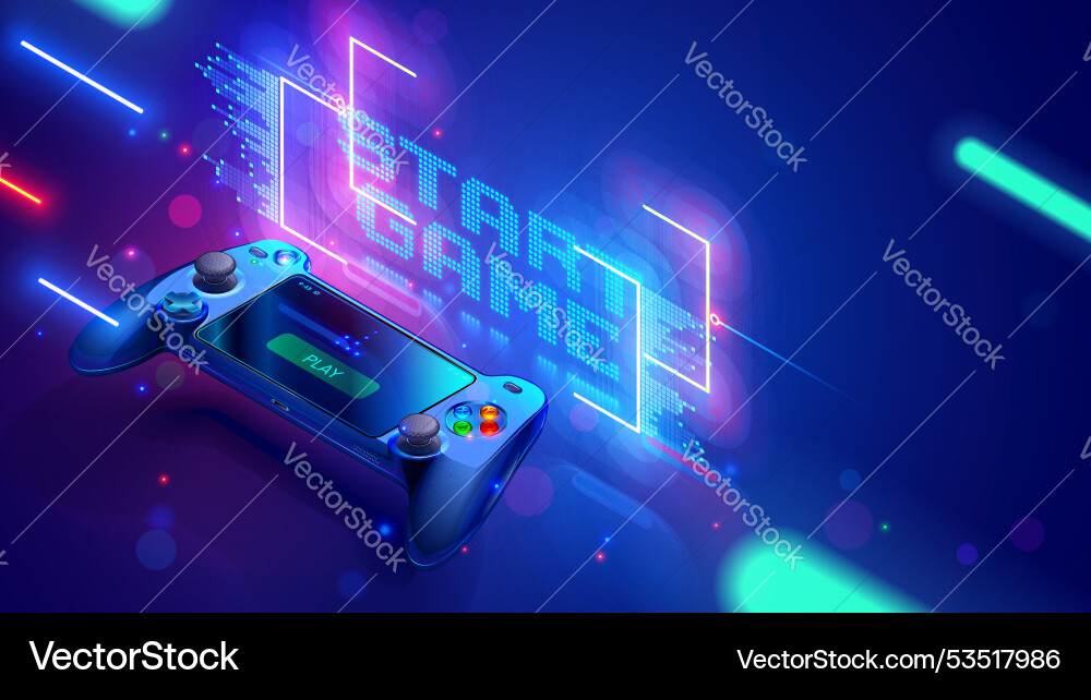 Abstract portable gaming console with banner start