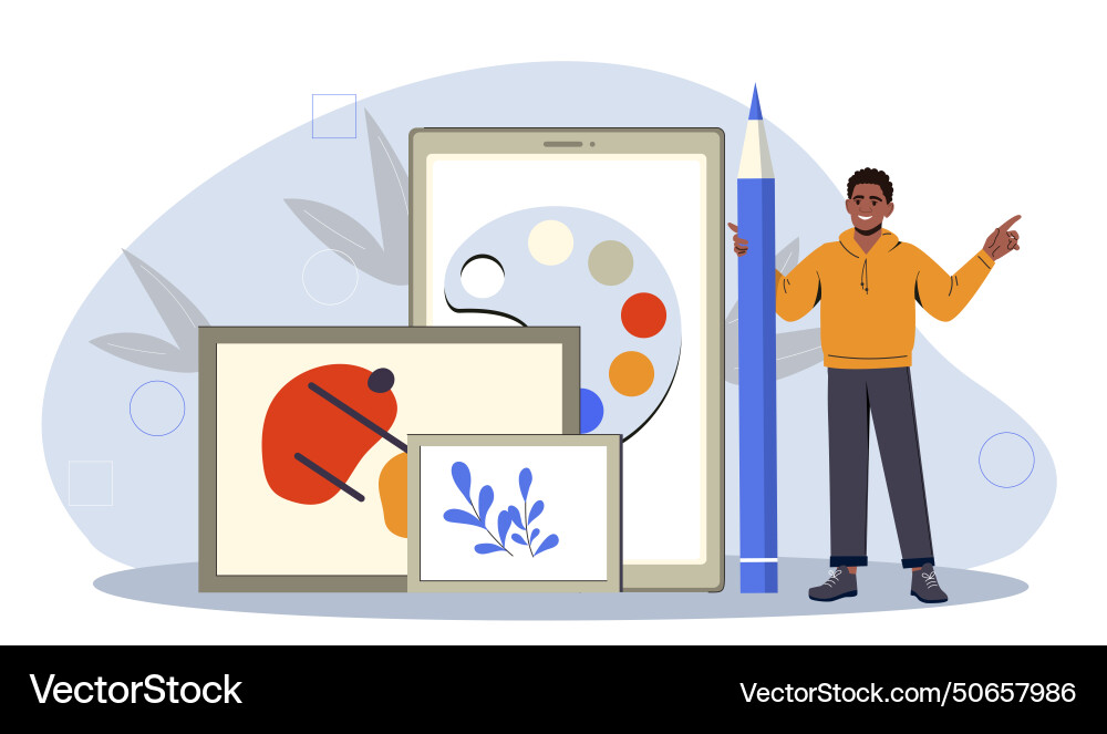 Artist with canvas and paintings Royalty Free Vector Image
