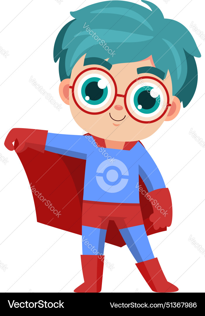 Cute super hero kid boy cartoon character Vector Image