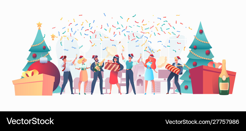 Flat office workers celebrate christmas Royalty Free Vector