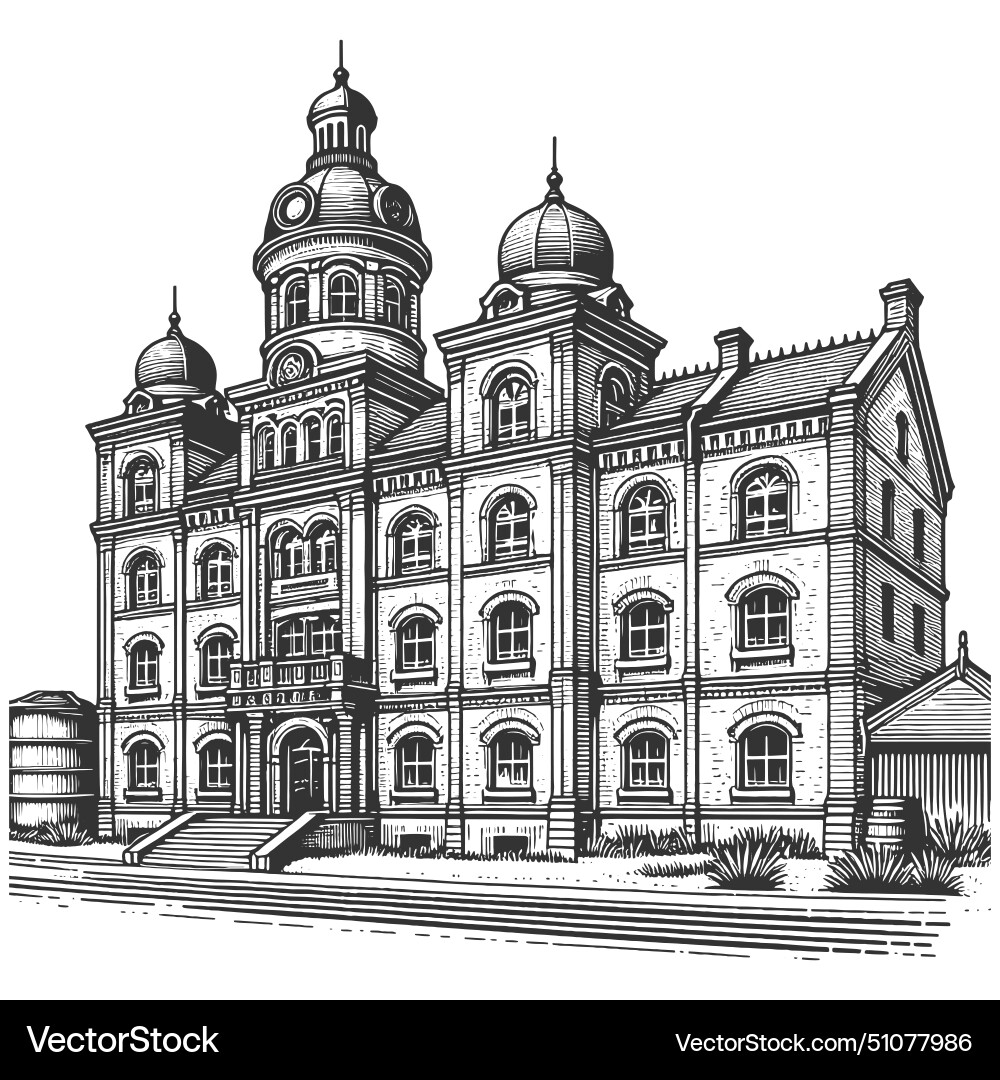 Historical victorian building engraving Royalty Free Vector