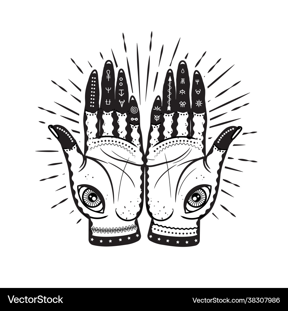 Mystic Hands with Symbolism Royalty Free Vector Image