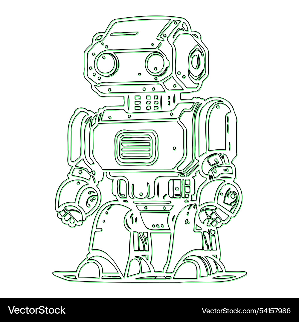 Robot outline sketch green – Royalty-Free Vector | VectorStock