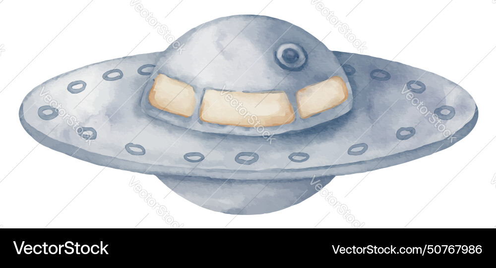 Ufo watercolor hand drawn sketch Royalty Free Vector Image