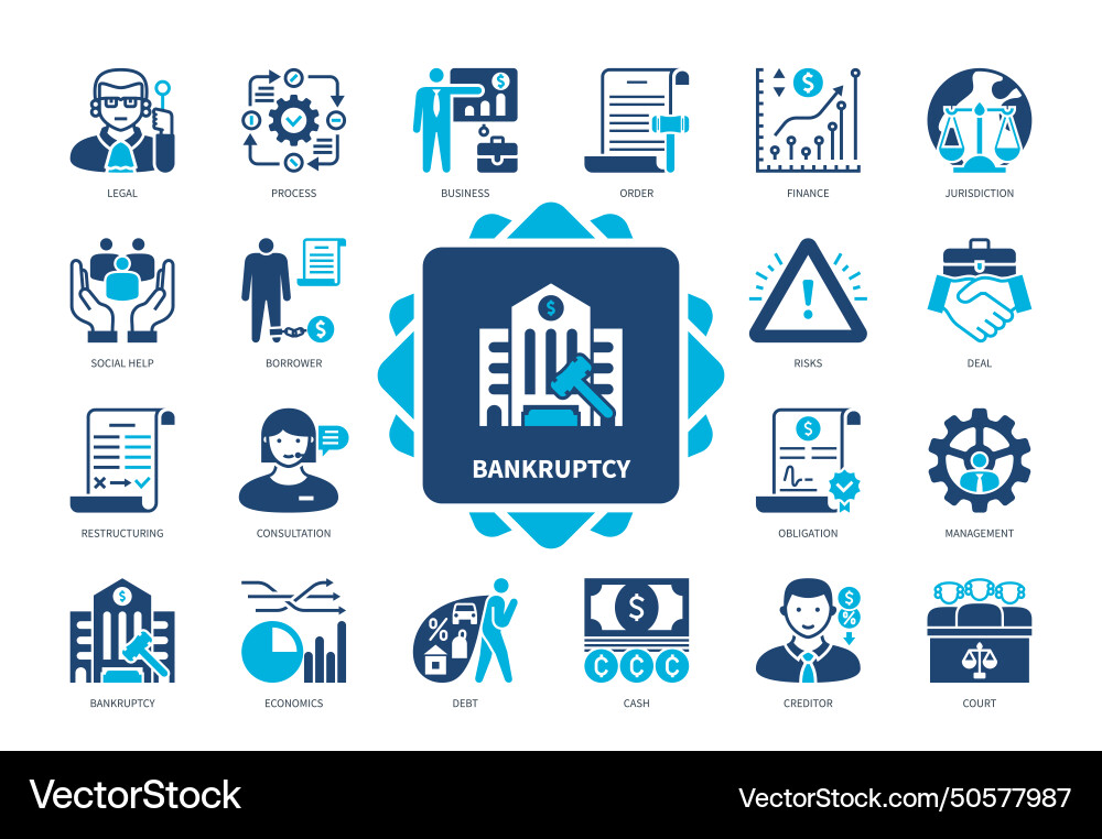 Bankruptcy solid icon set Royalty Free Vector Image