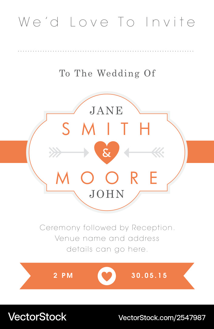 Elegant Orange Wedding Invitation Royalty Free Vector Image