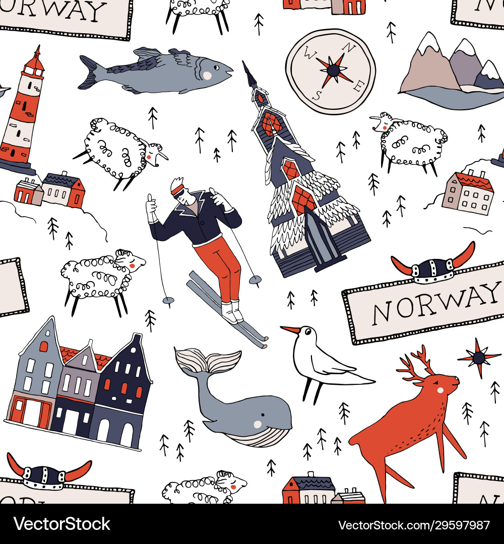 Norway seamless pattern travel scandinavia Vector Image