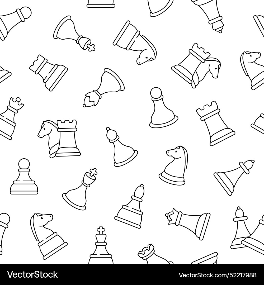 Chess pieces seamless pattern coloring page Vector Image