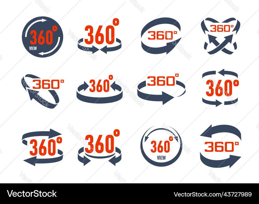 360 Rotation Icon Set - VR Tour – Royalty-Free Vector | VectorStock
