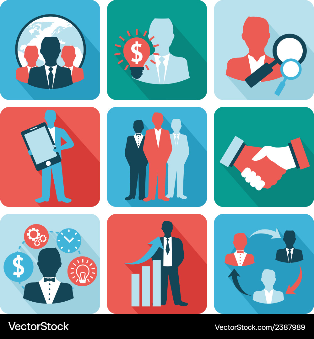 Business and management icons flat Royalty Free Vector Image