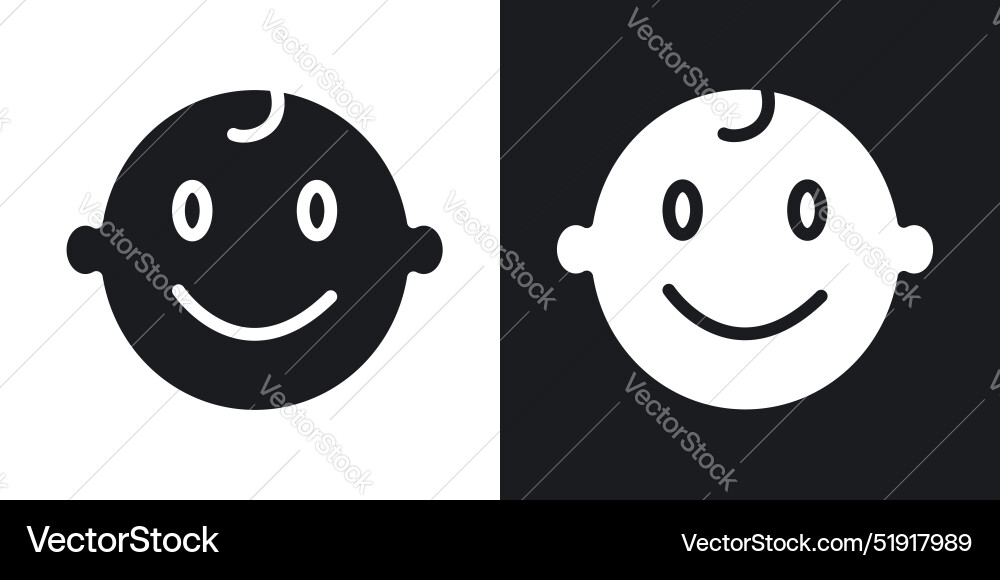Child head icon set in solid black and white color