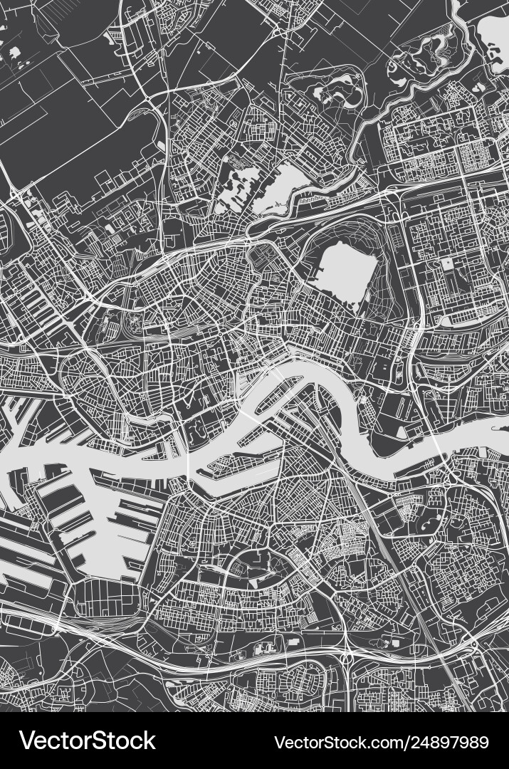 City map rotterdam monochrome detailed plan Vector Image