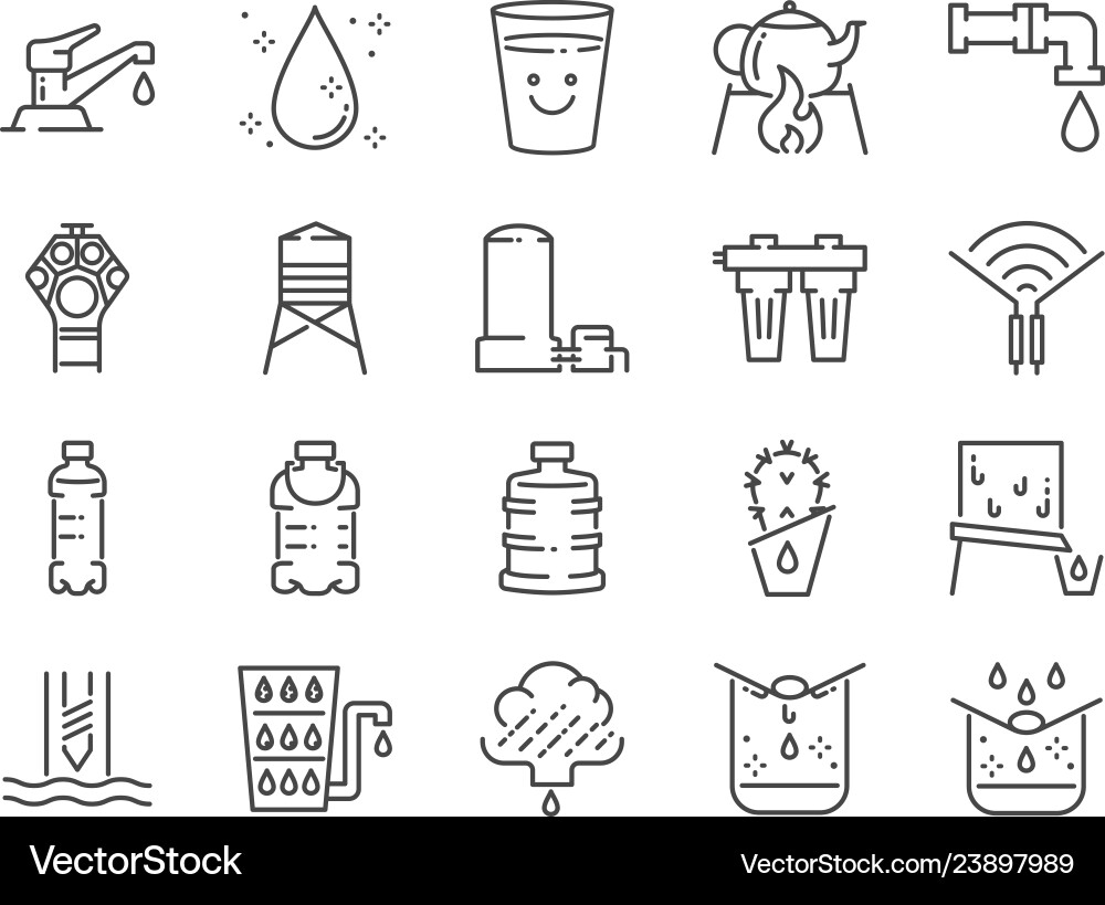 Clean water line icon set Royalty Free Vector Image