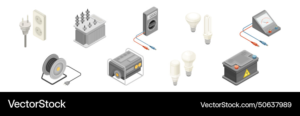 Electric power and energy objects isometric Vector Image