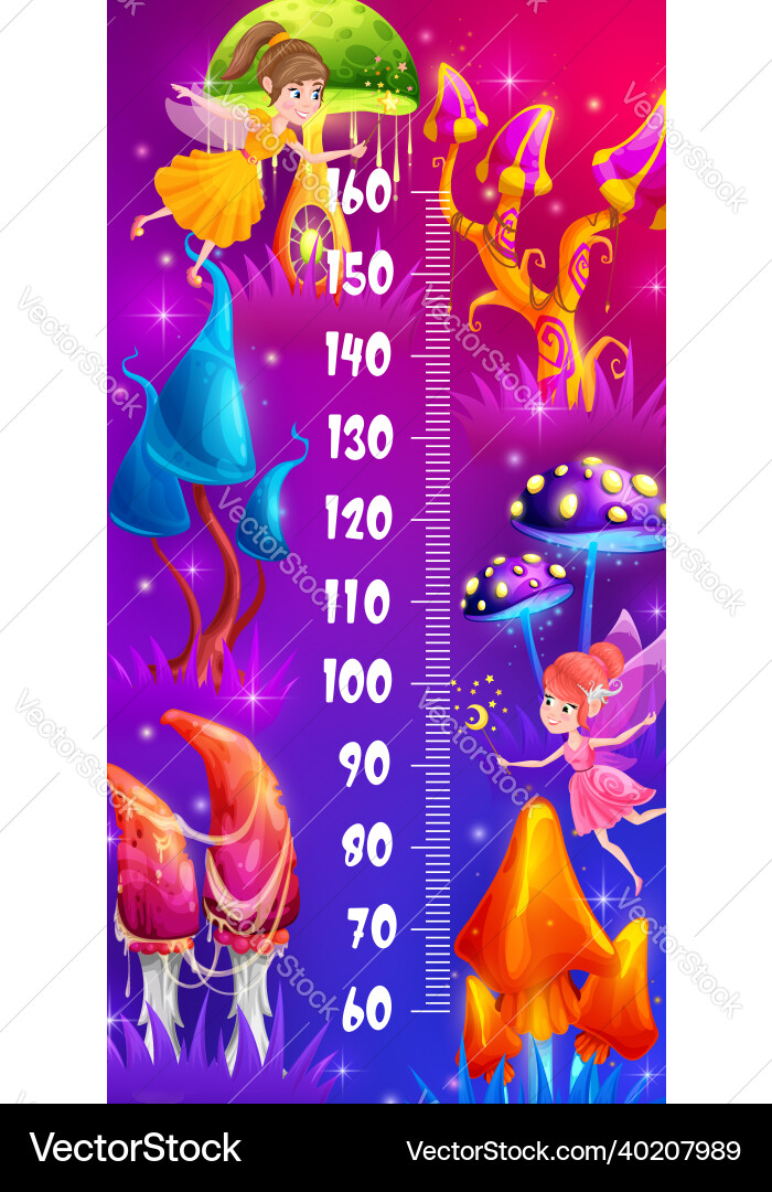 Kids height chart with magic mushrooms fairies Vector Image