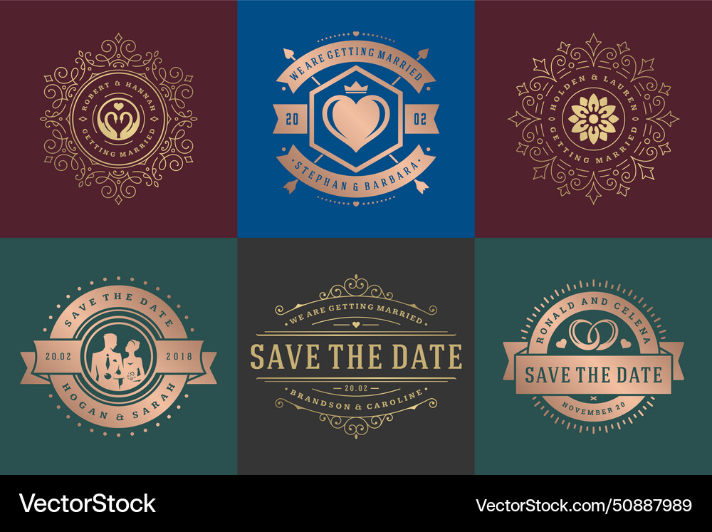 Wedding invitations save the date logos and badges