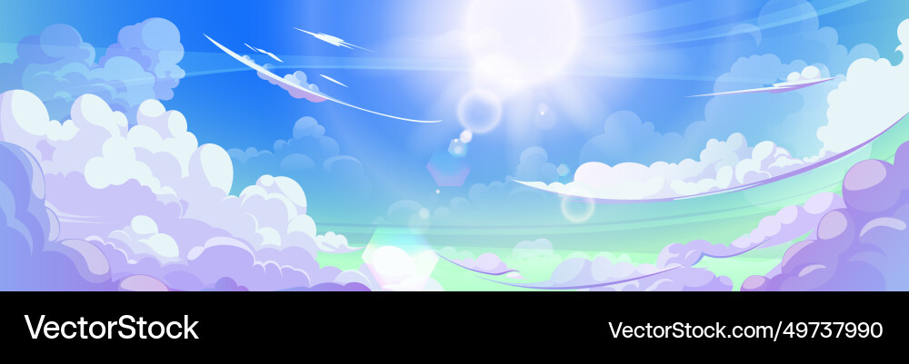 Anime style sky with clouds and sun Royalty Free Vector