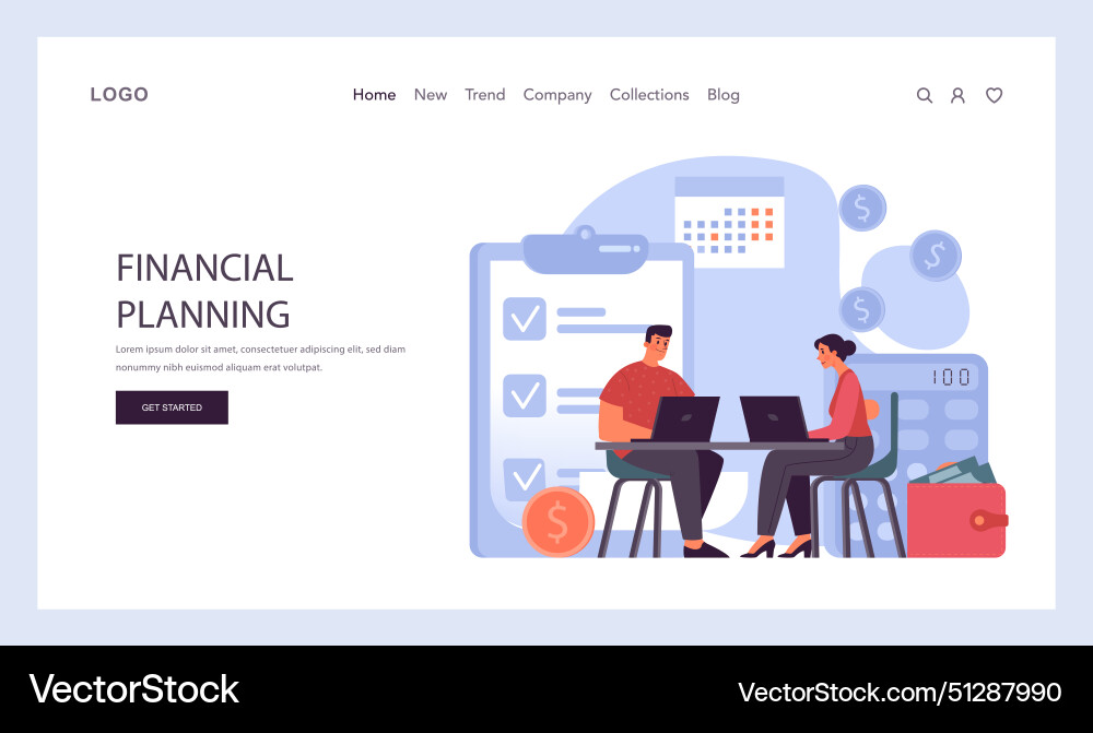Financial planning web banner or landing page Vector Image