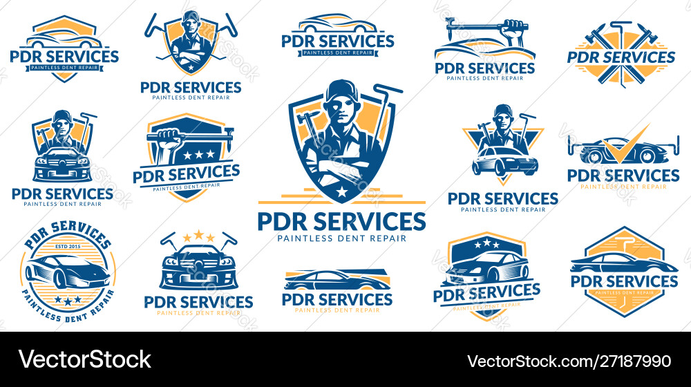 Paintless dent repair logo set pdr service Vector Image