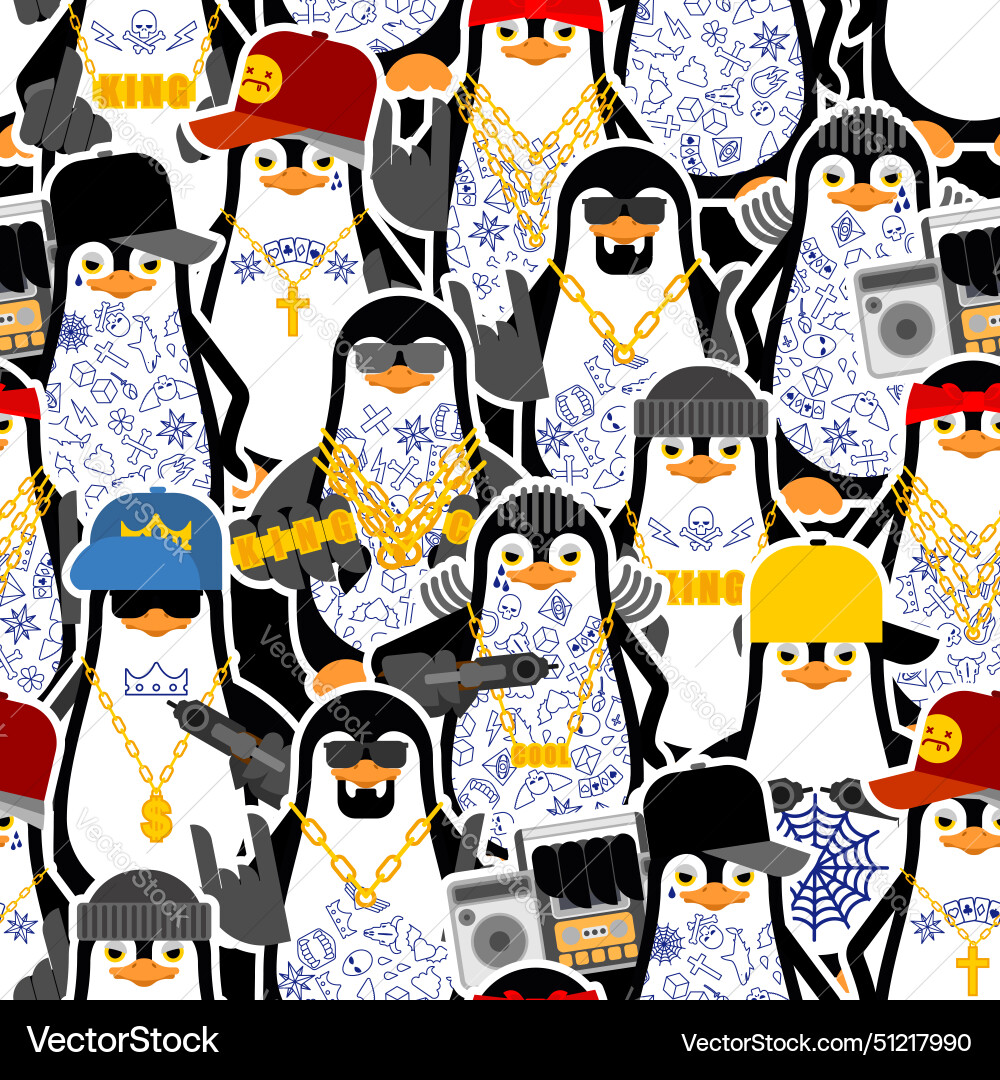 Penguin mafia gang gangsta pattern seamless angry Vector Image