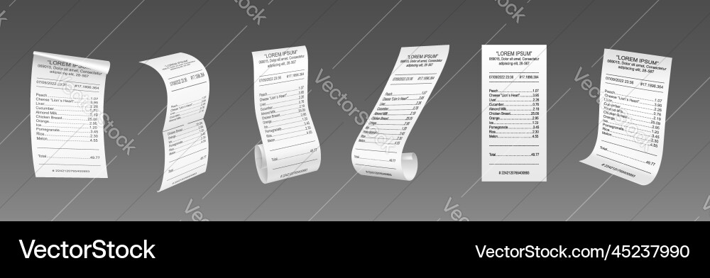 Realistic set of receipt paper templates on grey Vector Image