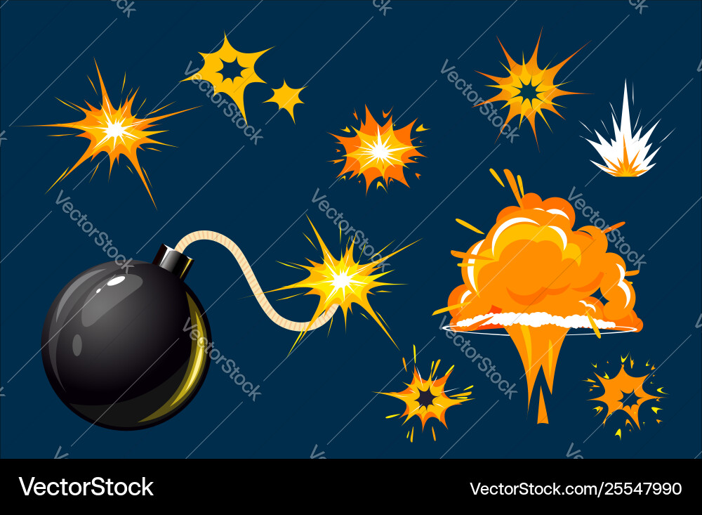Set bomb explosion effect boom Royalty Free Vector Image