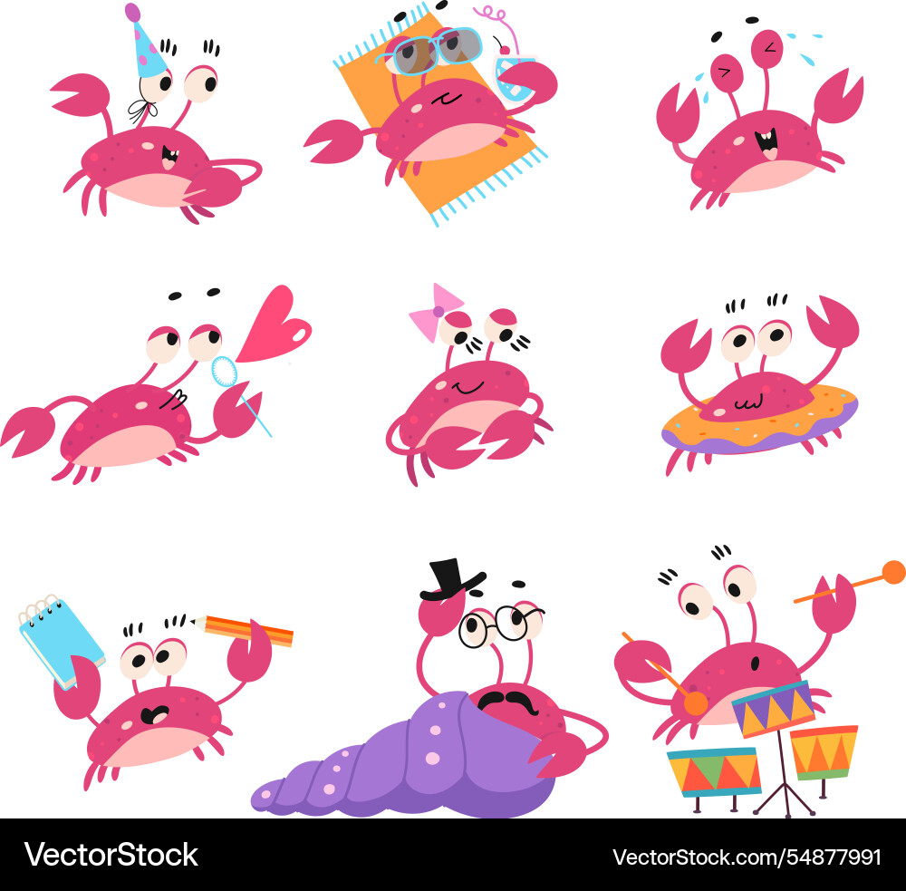 Cartoon crab funny crabs characters various Vector Image