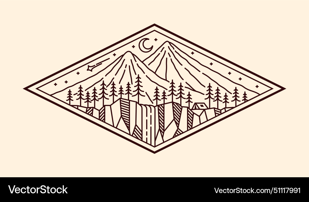 Nature landscape line art template Royalty Free Vector Image