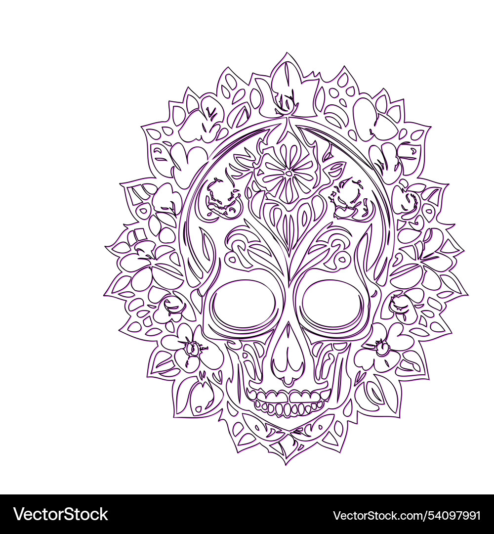Skull mandala outline sketch purple Royalty Free Vector