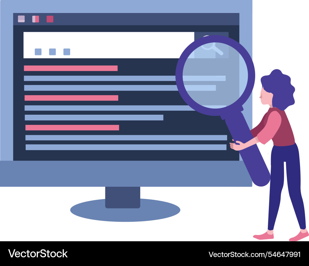 Woman search on internet web browser icon Vector Image