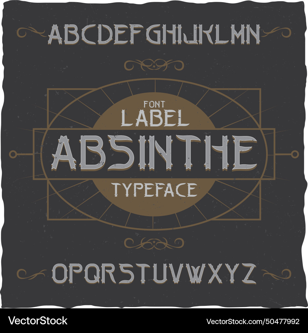 Absinthe label font and sample design Royalty Free Vector
