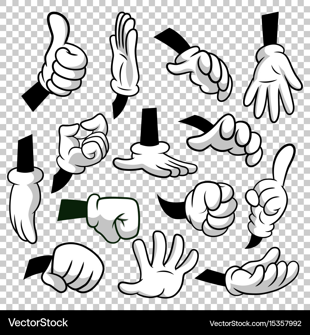 Cartoon hands with gloves icon set isolated Vector Image