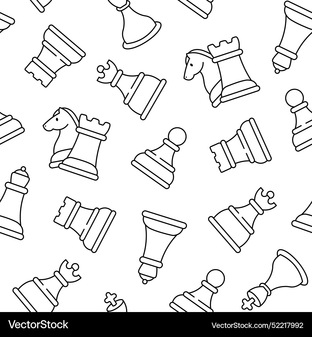 Chess pieces seamless pattern coloring page Vector Image