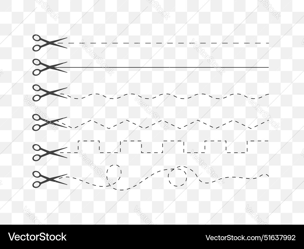 Cut here black scissors cutting set of dash Vector Image