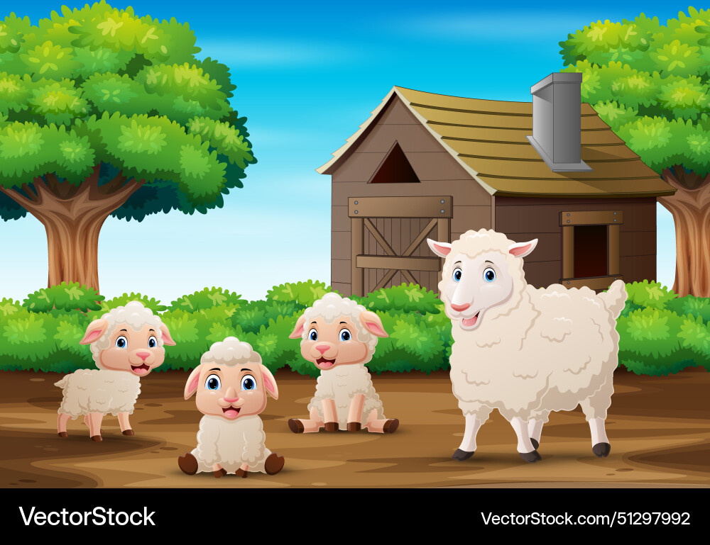 Cute sheeps cartoon in the farm Royalty Free Vector Image