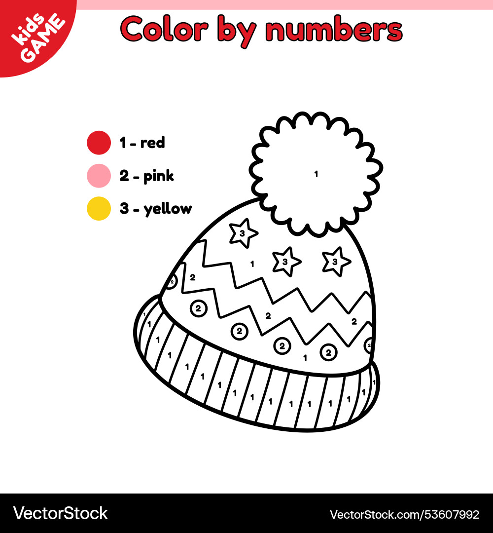 Kids coloring page by numbers with winter hat Vector Image