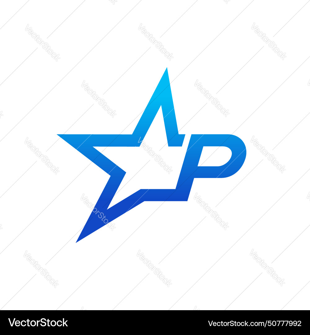 Stylist initial p blue star logo Royalty Free Vector Image