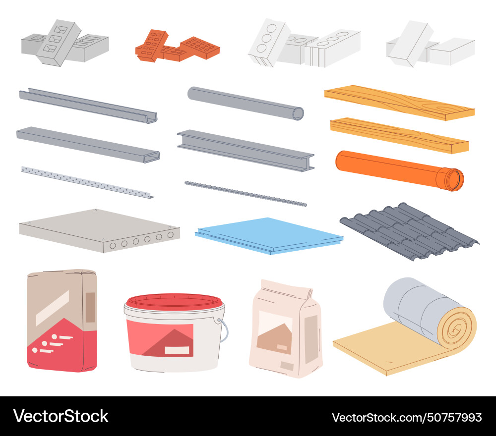 A set of building materials for construction Vector Image