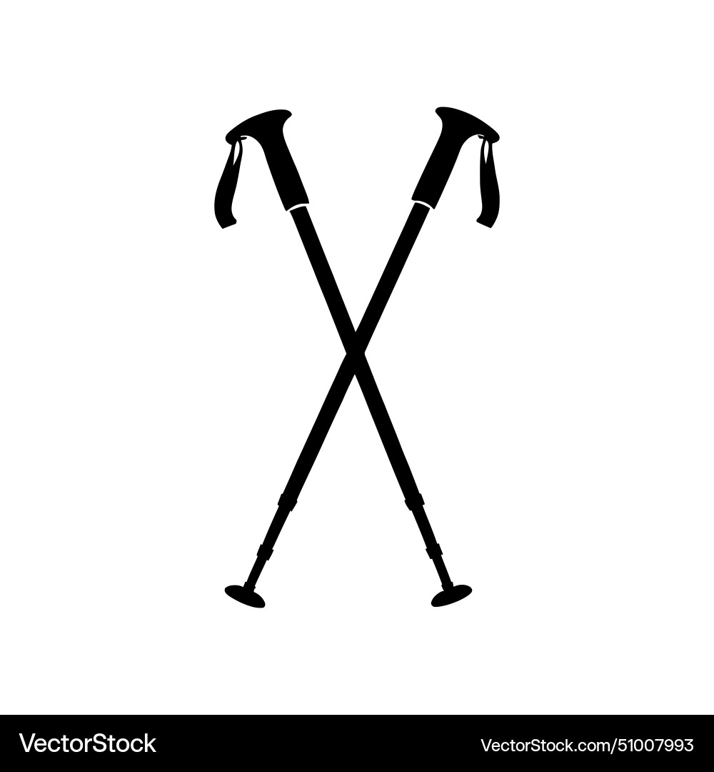 Crossed trekking poles silhouette Royalty Free Vector Image