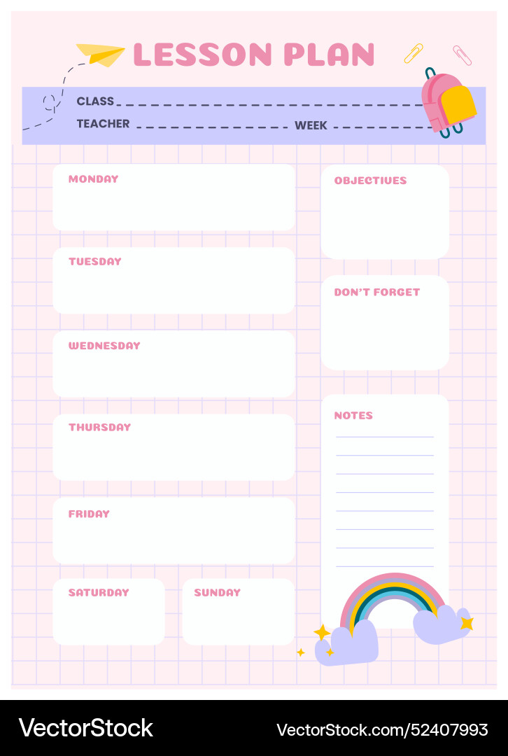 Cute childlike preschool lesson plan Royalty Free Vector