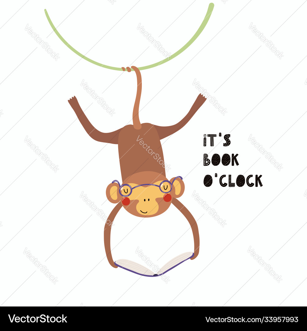 Cute monkey reading a book Royalty Free Vector Image