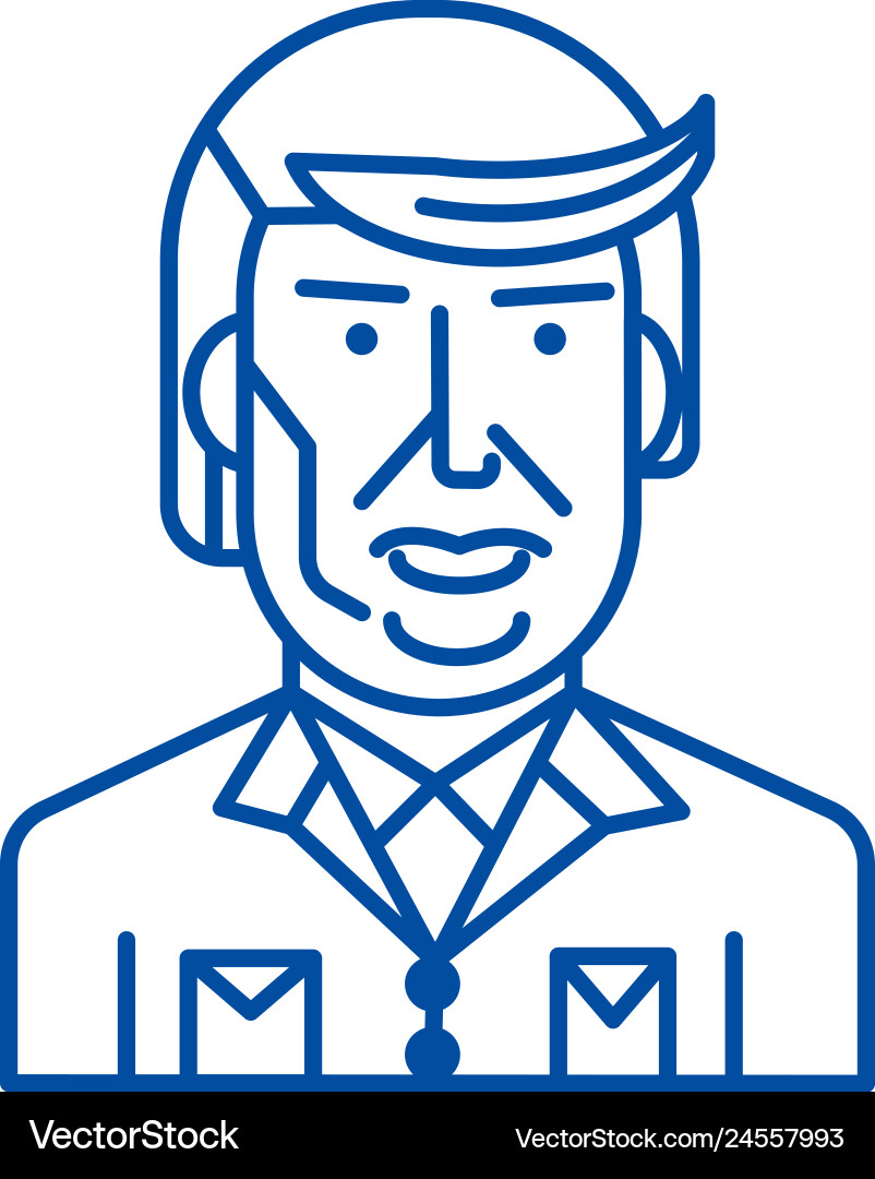 Donald trump line icon concept flat Royalty Free Vector