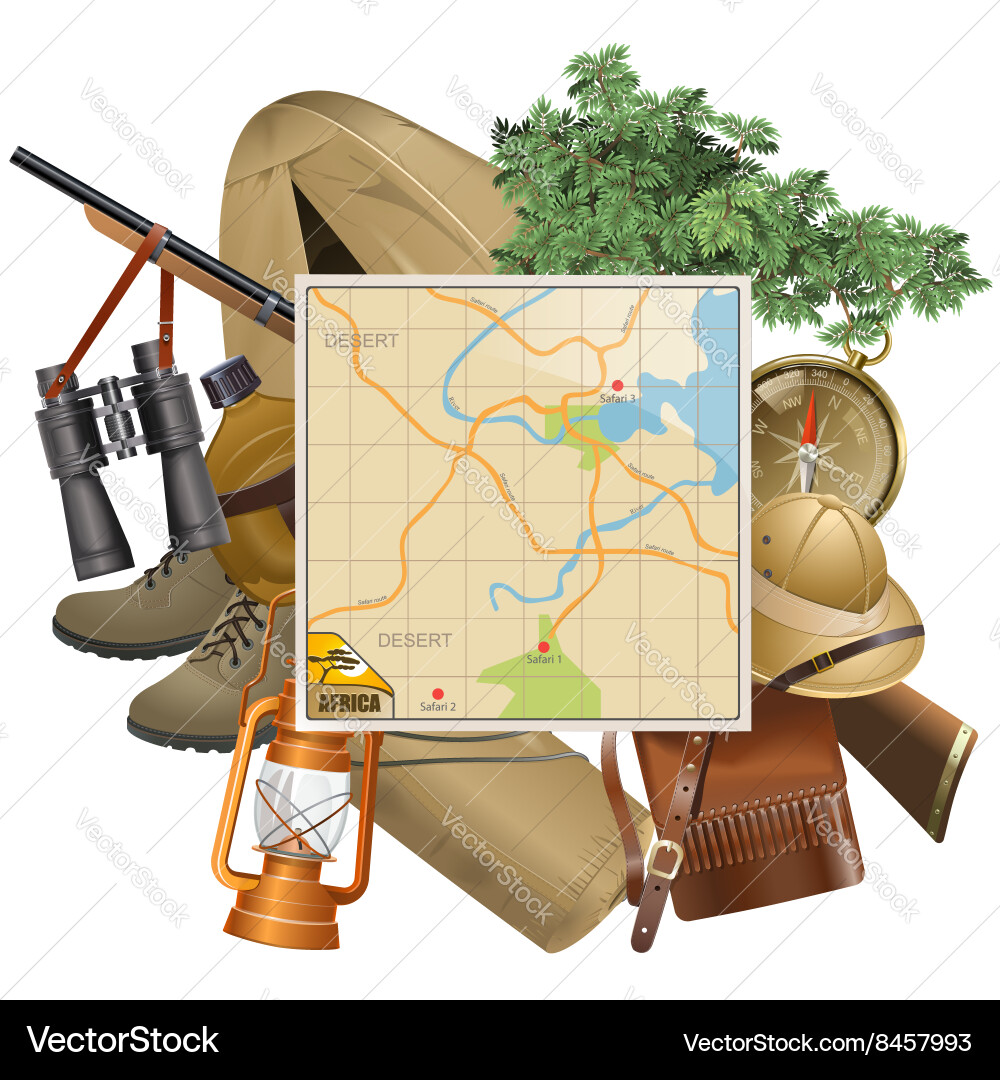 Safari concept with map Royalty Free Vector Image