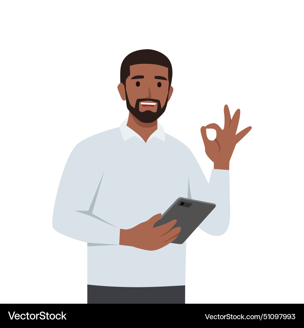 Young man approved gesture ok sign with smiling Vector Image