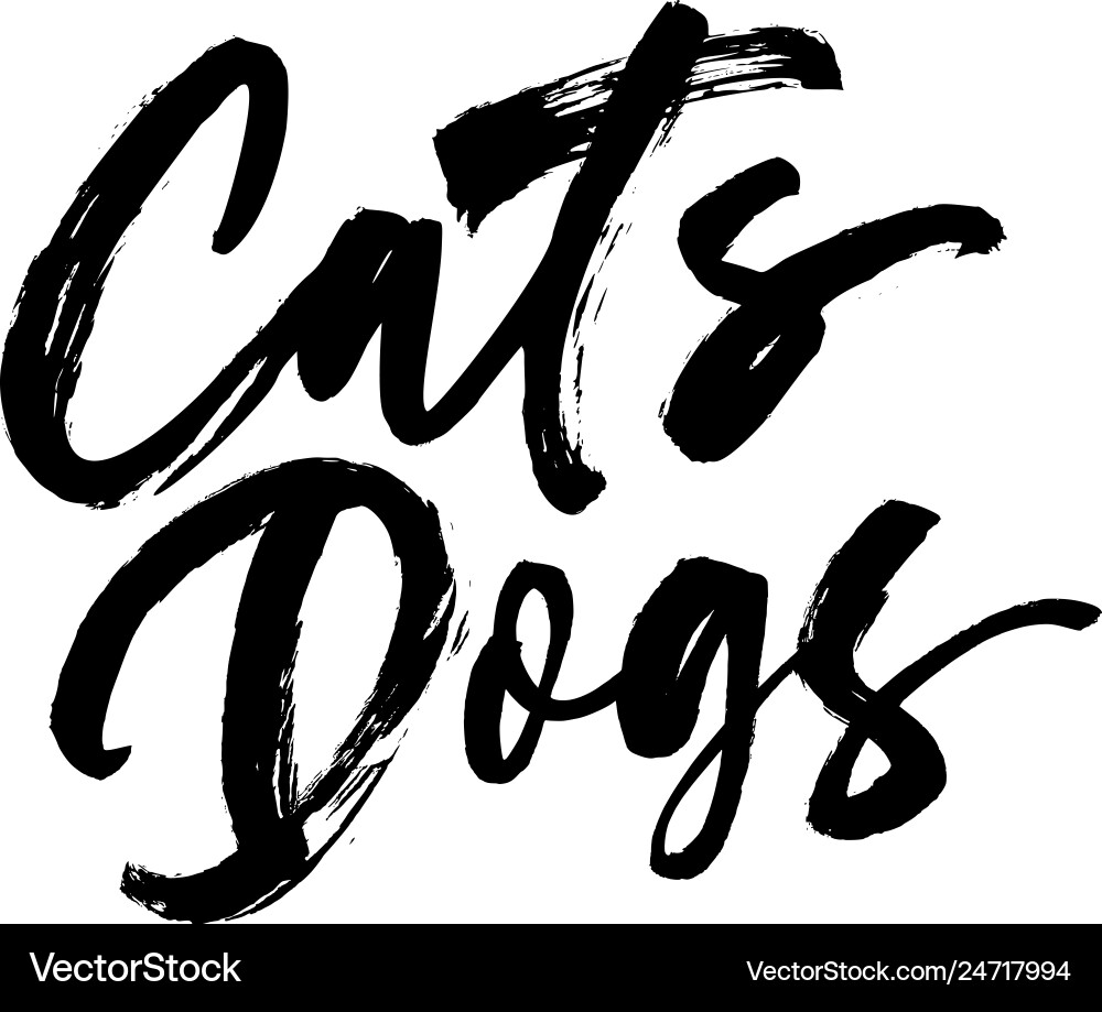 Cats dogs handwritten black calligraphy Royalty Free Vector